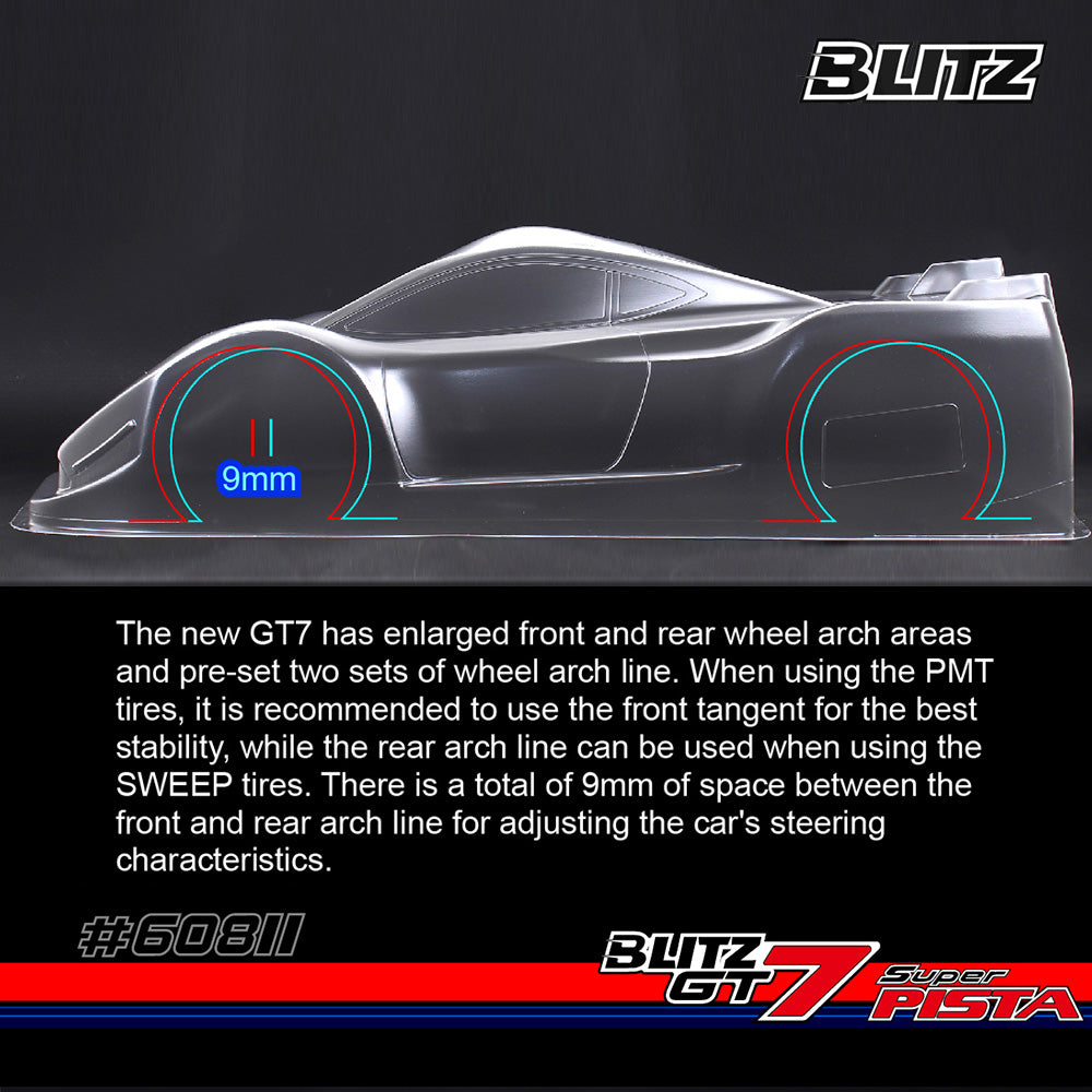 Blitz 60811 GT7 Super Pista 1/8th GT Body – Smokem